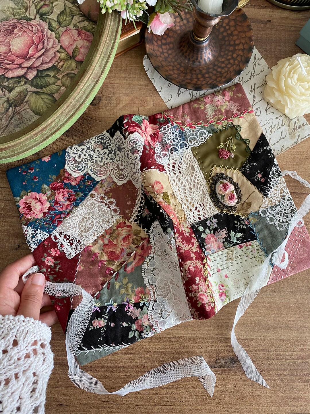 Patchwork Book Sleeve With Special Fabric , Embroidered Book Sleeve ...