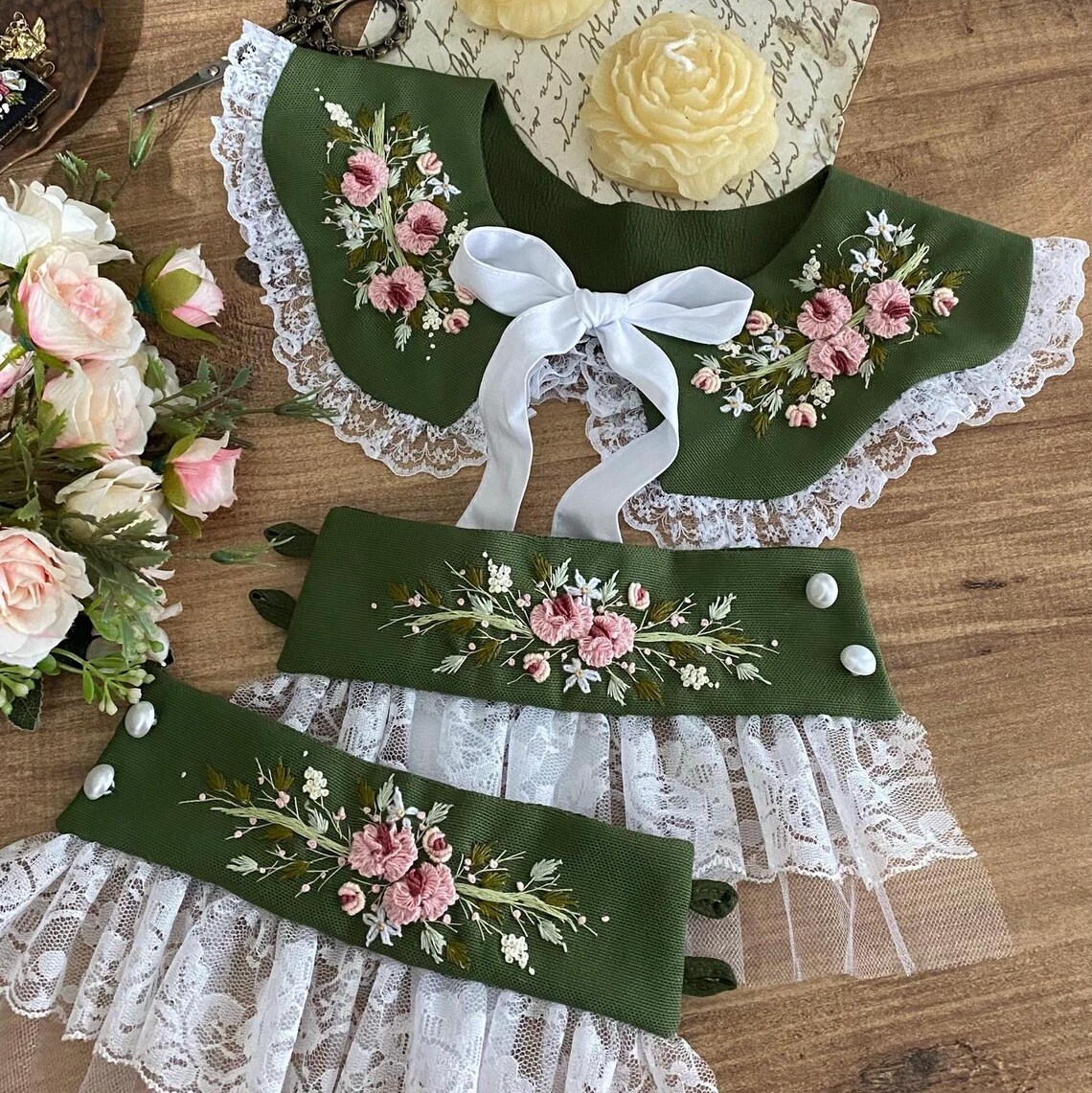 One Pair Handmade Embroidered Lace Cuff , Floral Bracelet Cuff ,lace ...