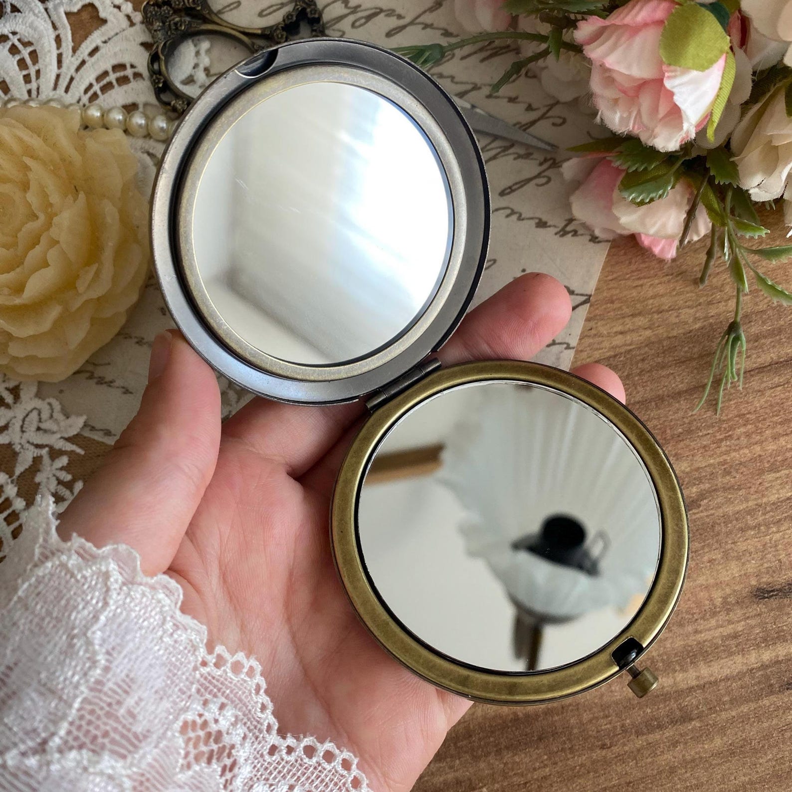 Embroidered Vintage 3D Roses Hand Mirror / Antique Vintage Unique ...