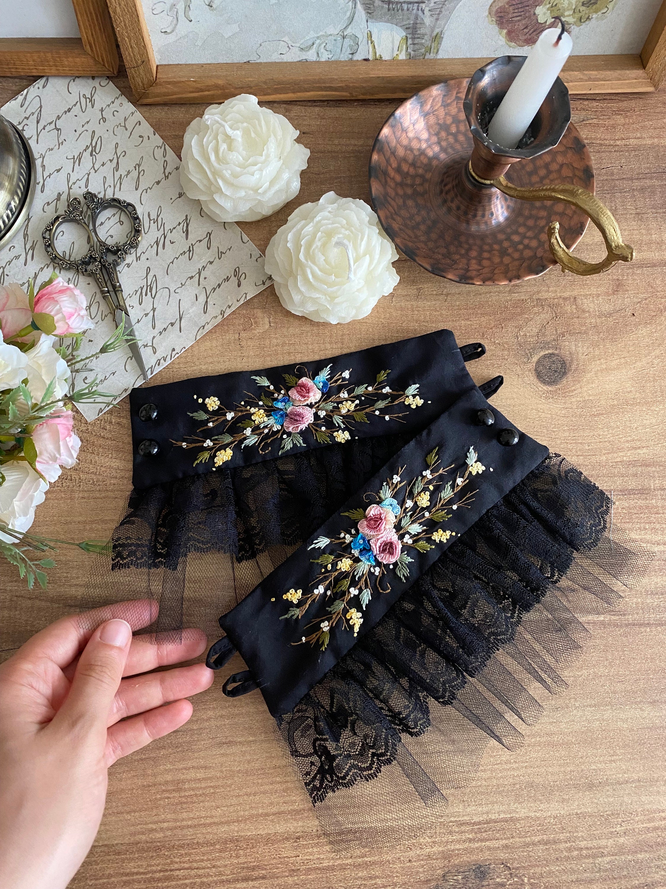 One Pair Embroidered Lace Cuff Cuff Bracelet Bridal Lace Cuff Vintage ...