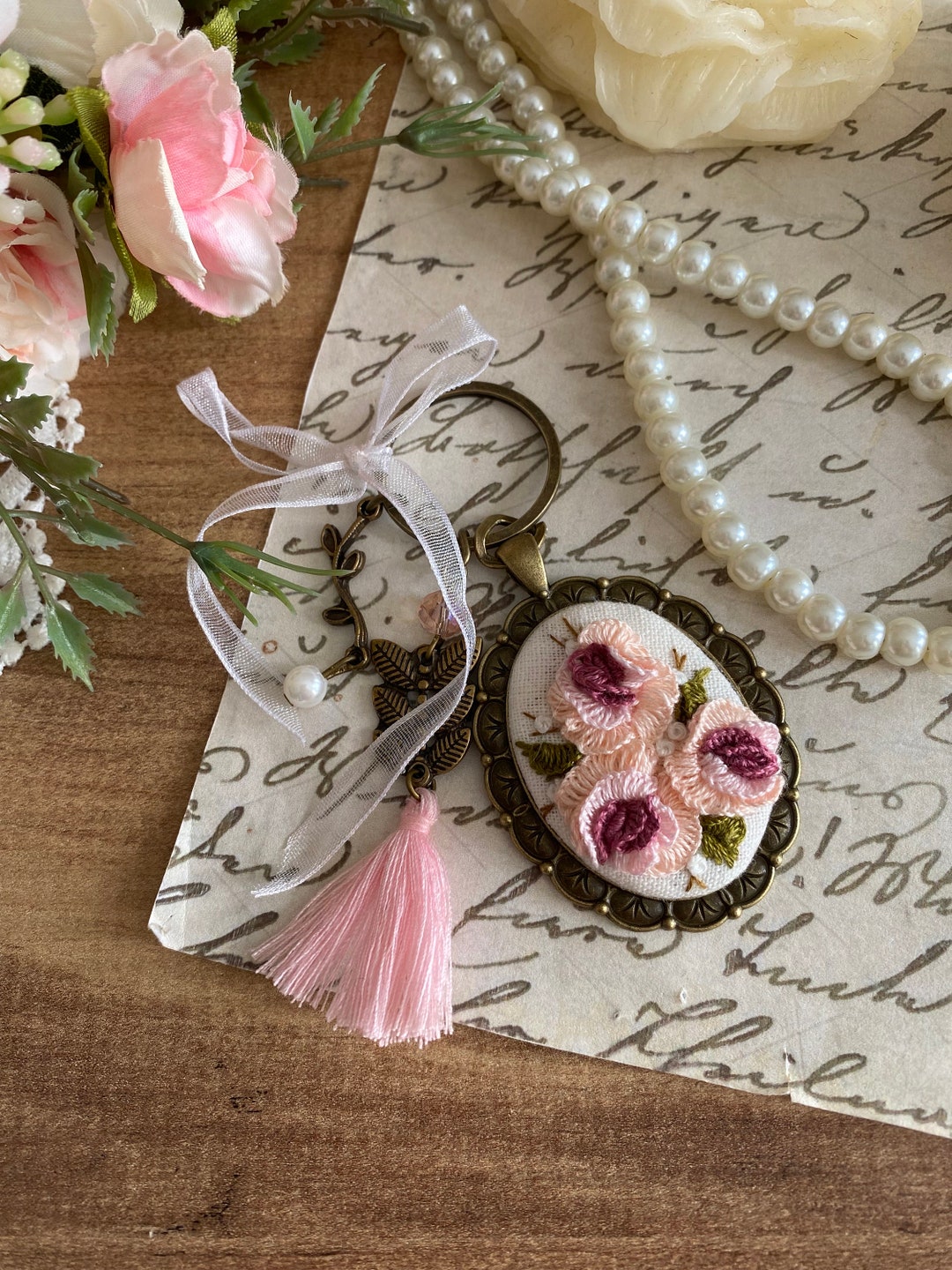 Embroidered Key Chain - Vintage Floral Key Chain - Key Holder - Key ...