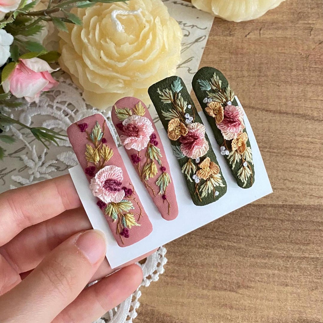 Handmade Embroidered Hair Pins - Hair Clips - Etsy