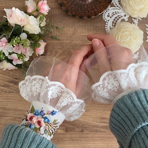 Handmade Embroidered Lace Cuff , Floral Bracelet Cuff ,lace Cuff,bride ...
