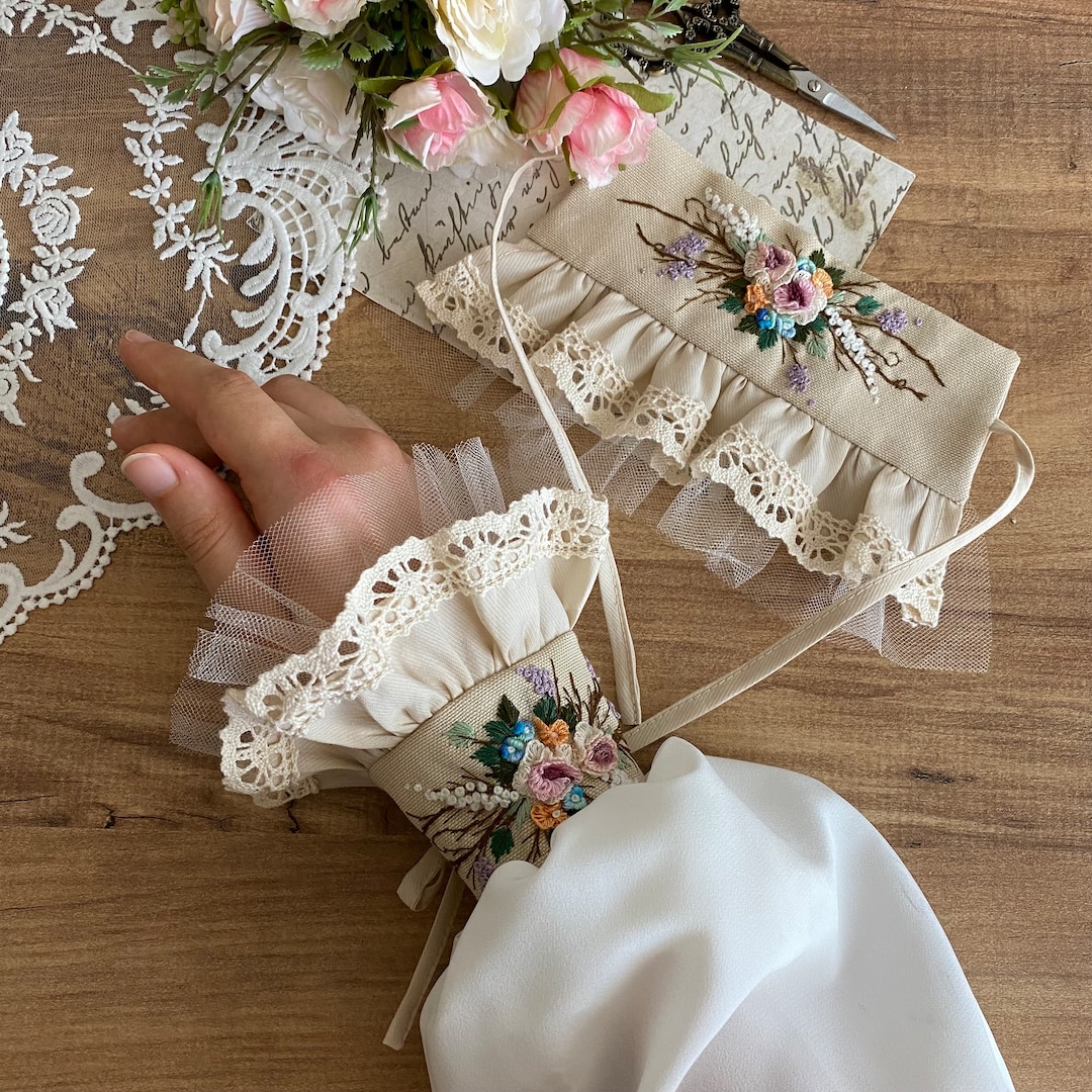 One Pair Handmade Embroidered Lace Cuff , Floral Bracelet Cuff ,lace ...