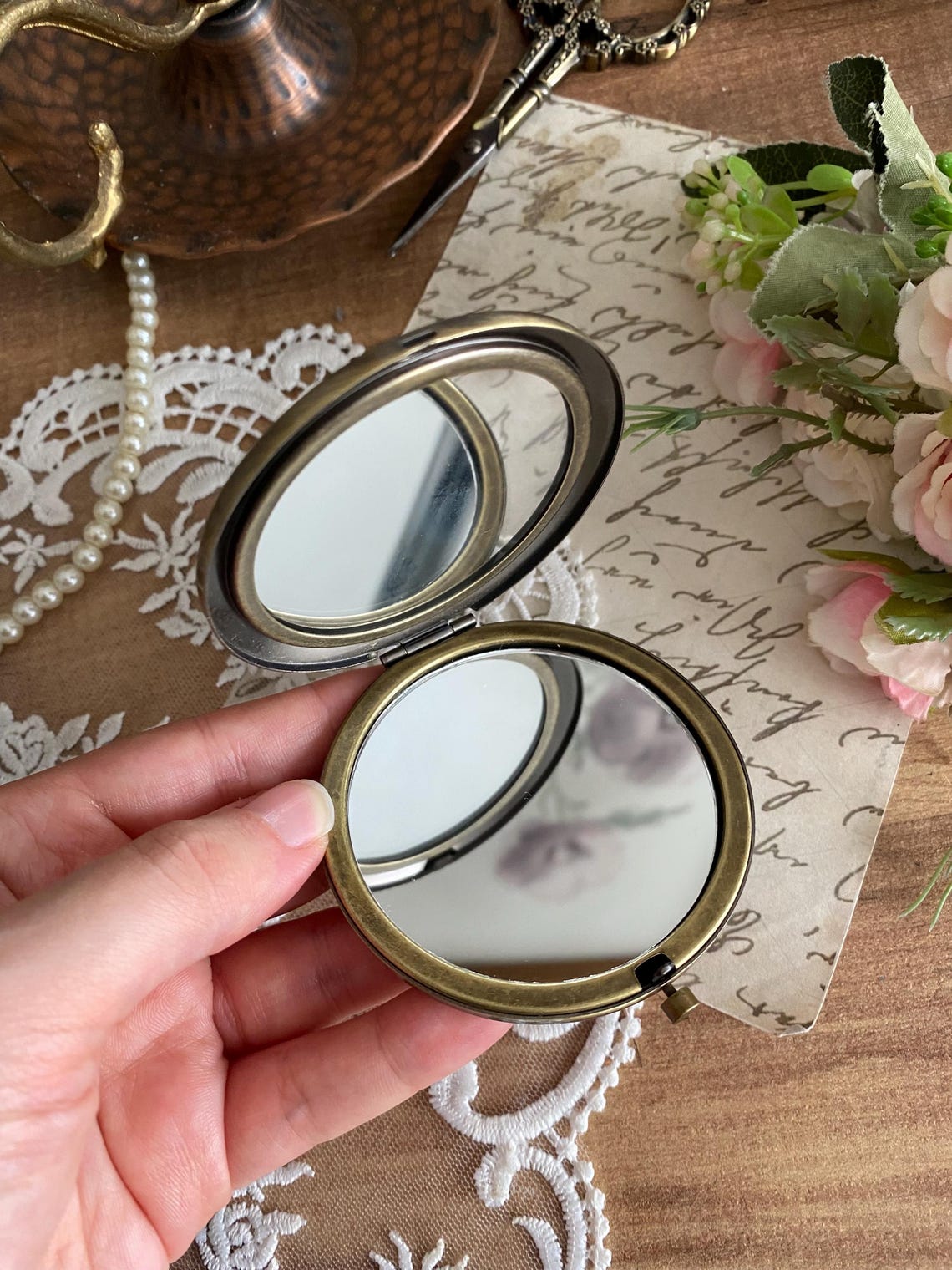 Embroidered Vintage 3D Roses Hand Mirror / Antique Vintage Unique ...