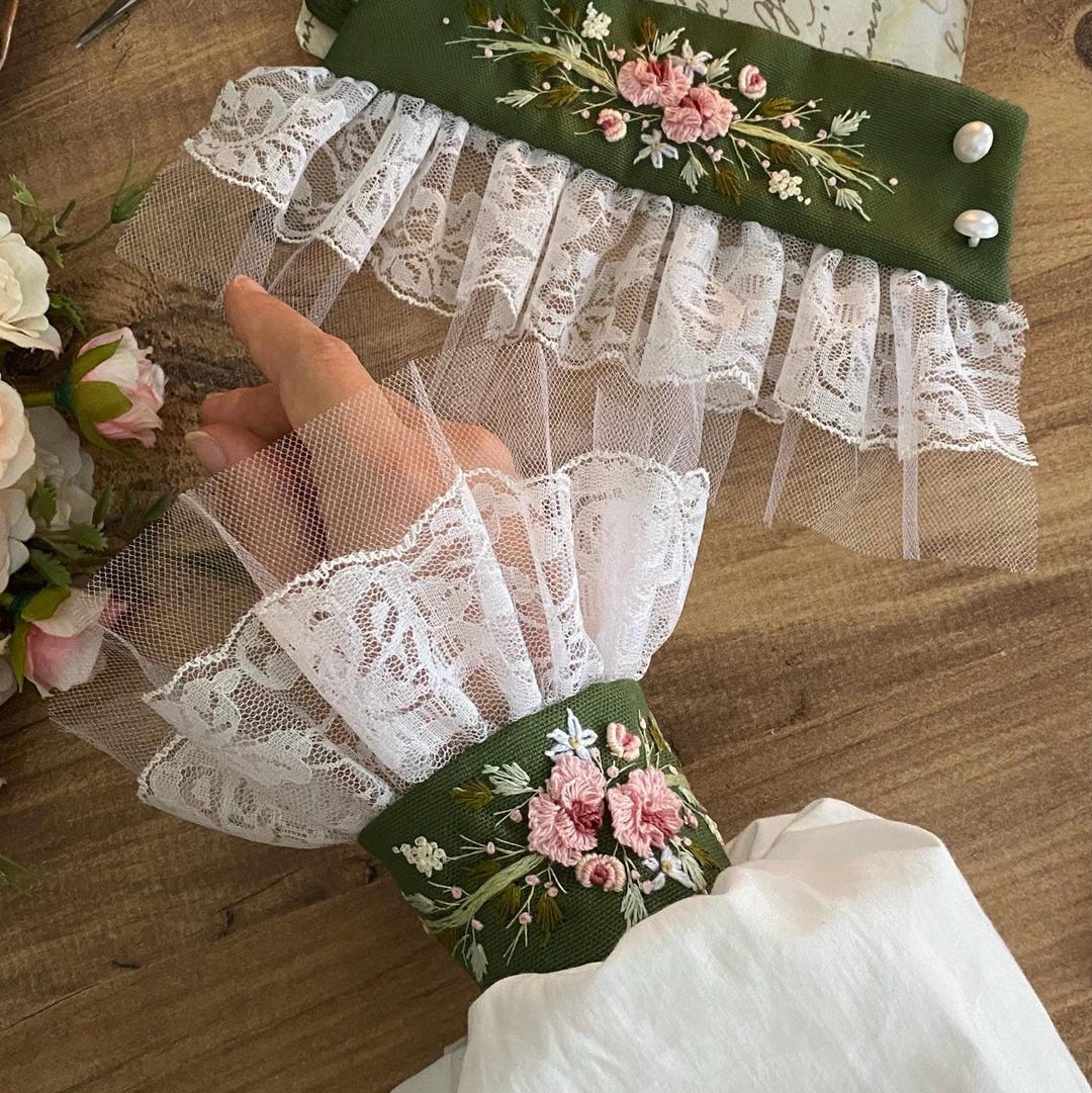 One Pair Handmade Embroidered Lace Cuff , Floral Bracelet Cuff ,lace ...