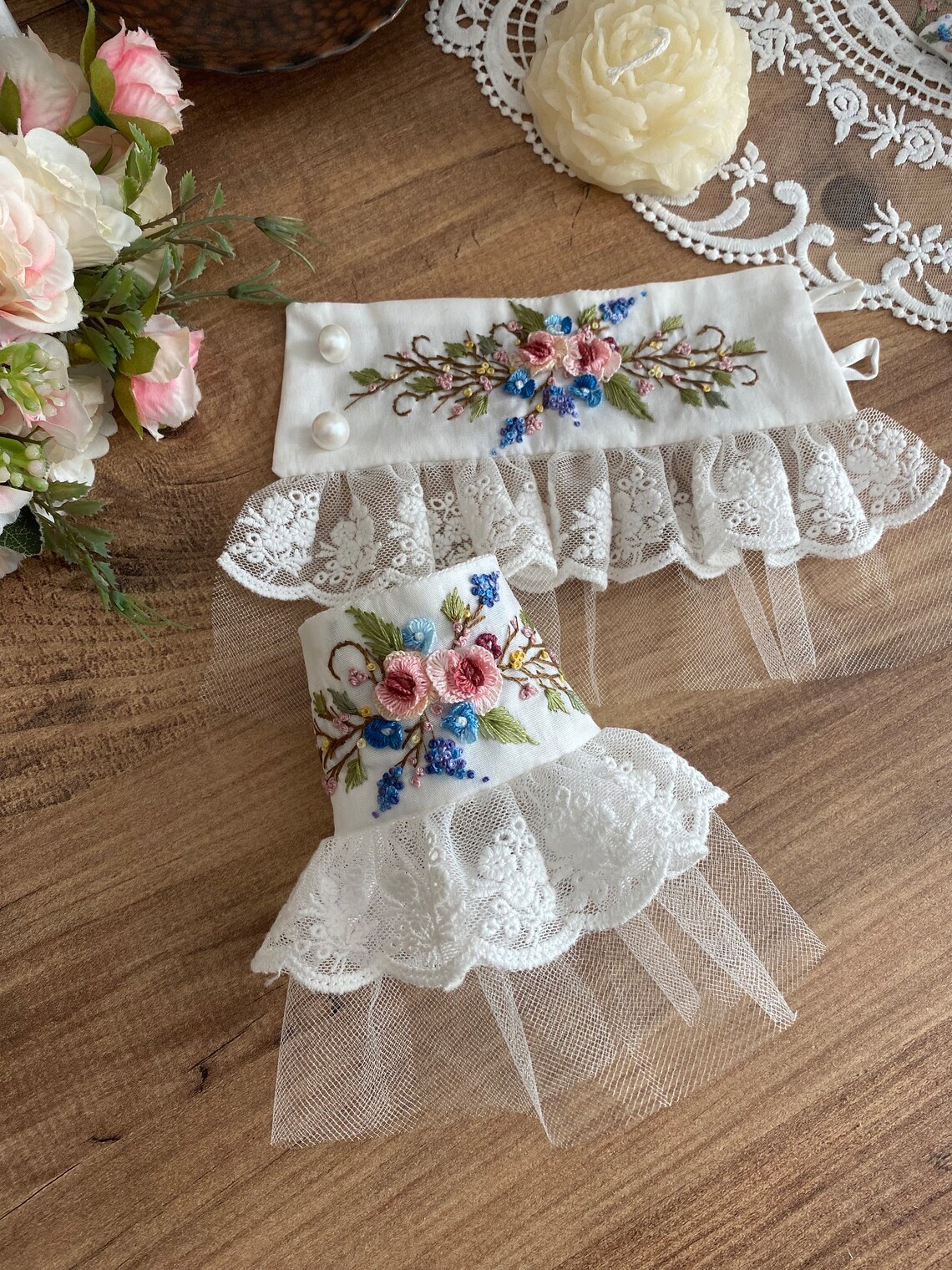 Handmade Embroidered Lace Cuff , Floral Bracelet Cuff ,lace Cuff,bride ...