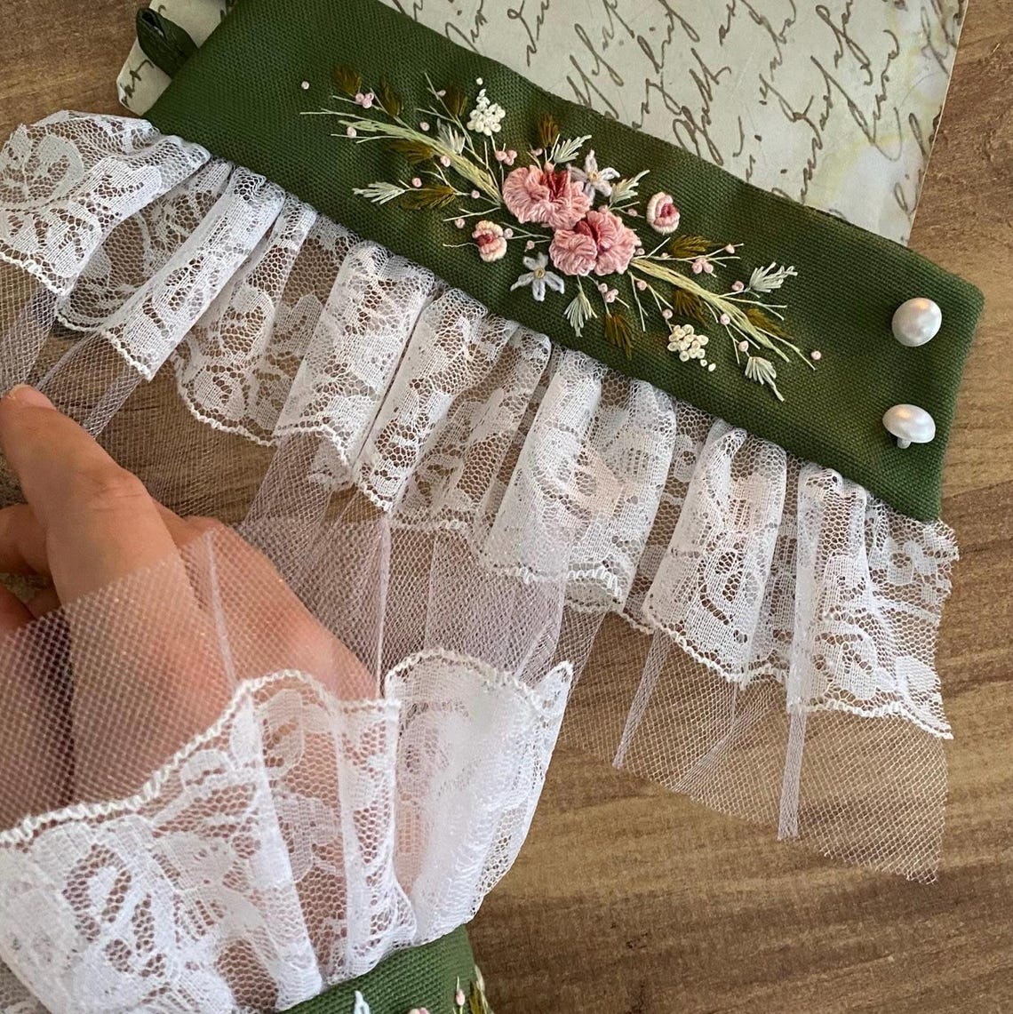 One Pair Handmade Embroidered Lace Cuff , Floral Bracelet Cuff ,lace ...