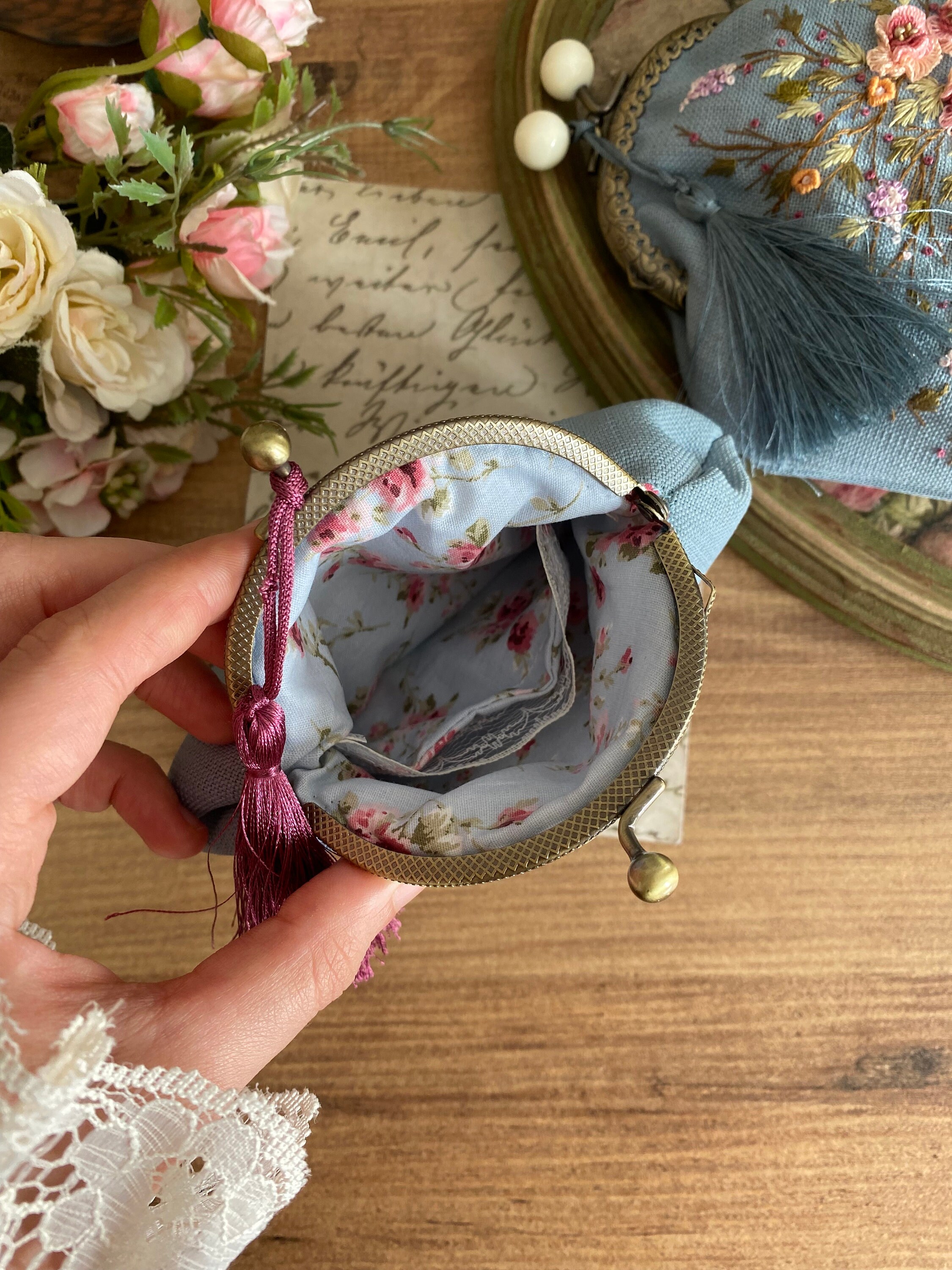 Floral Coin Purse - Vintage Floral Wallet - -embroidered Coin Purse ...