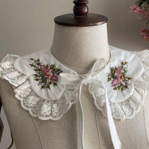 Handmade Embroidered Peter Pan Collar , 3D Roses Floral White Peter Pan ...