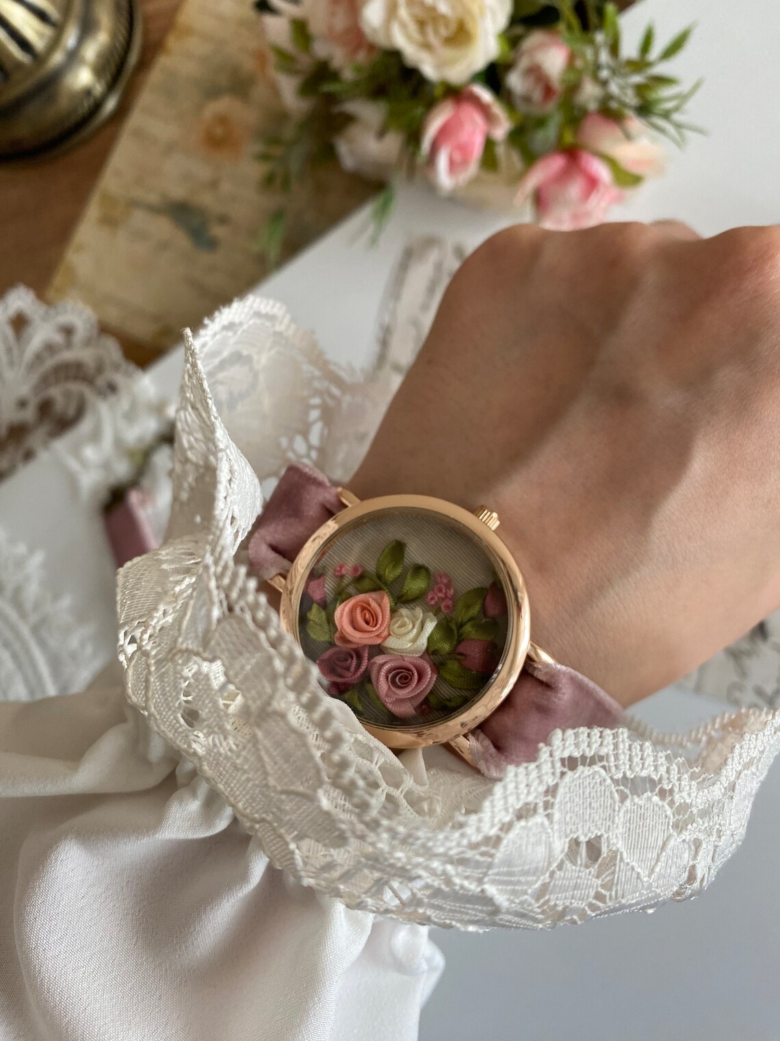 Embroidered Bracelet - Watch Bracelet - Embroidered Cuff - Handmade ...