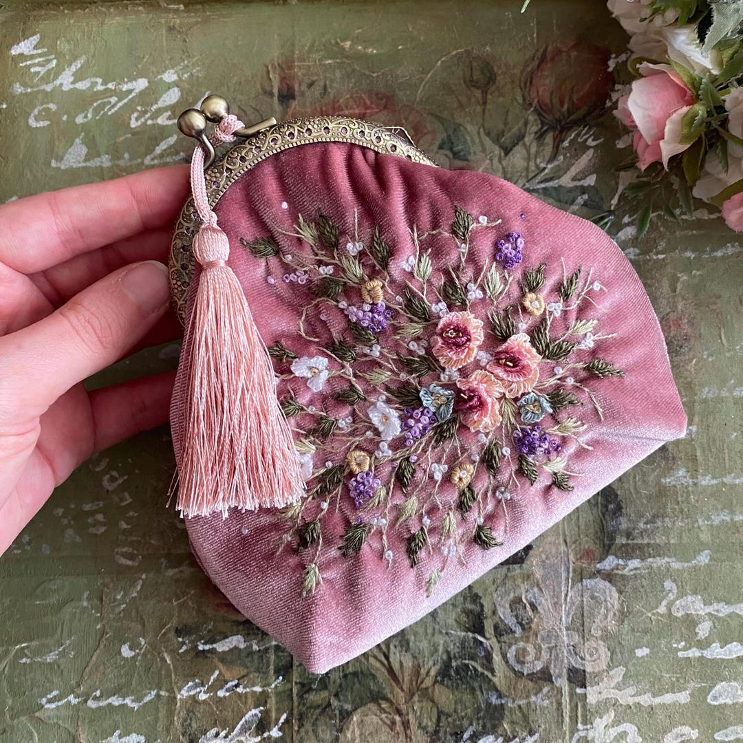 Floral Coin Purse -pink Vintage Floral Wallet - -embroidered Coin Purse ...
