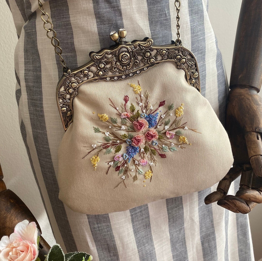 Handmade Floral Embroidered Bag Embroidered Crossbody Bag Vintage ...