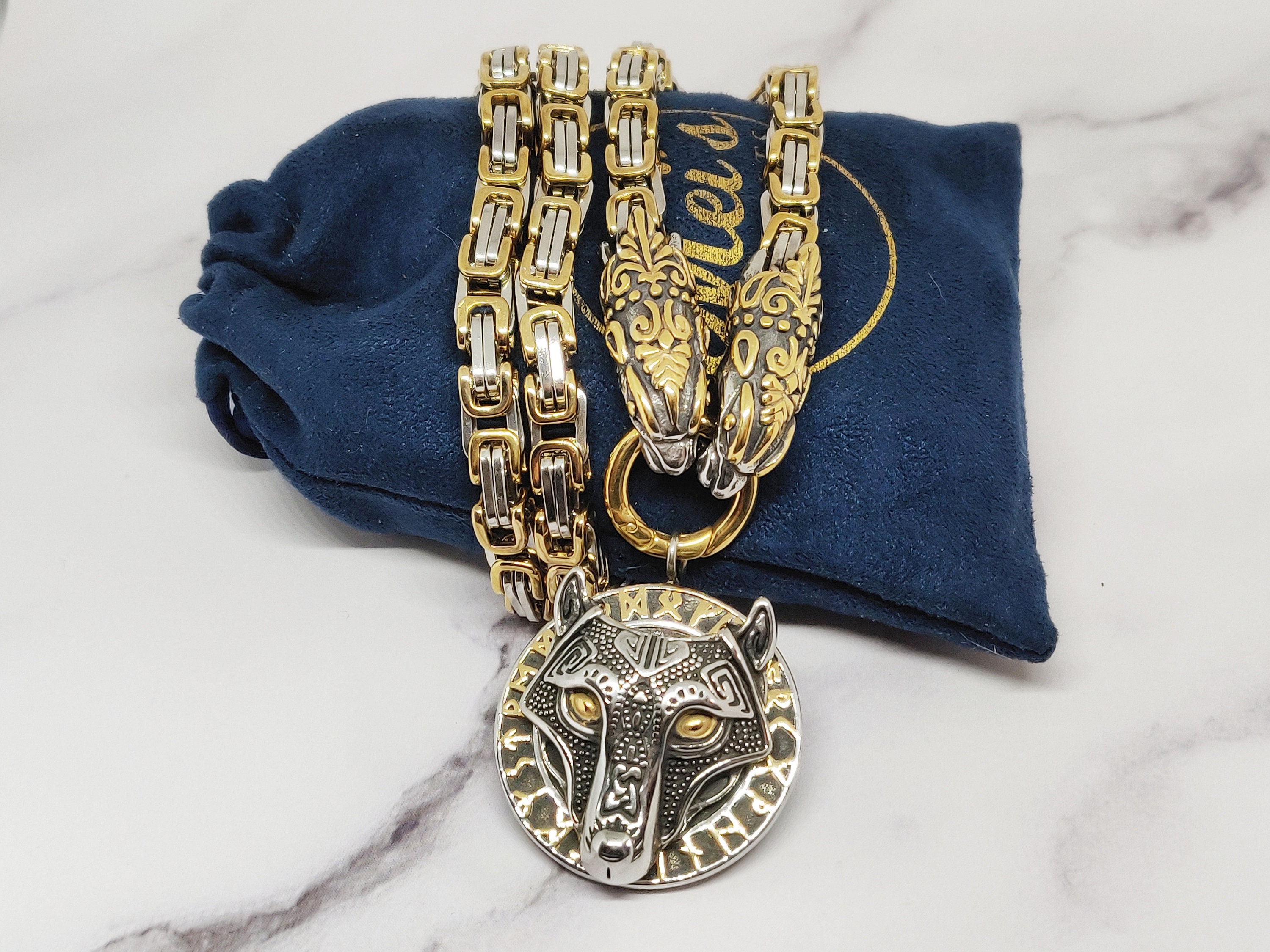 May's Viking Wolf & Dragons Necklace Men / Viking Jewelry Stainless ...