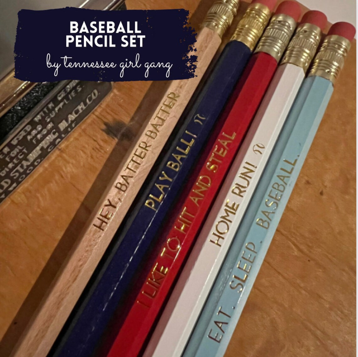 Baseball Pencils Set of 5 - Gold Foil Stamped Pencils - School Supplies ...