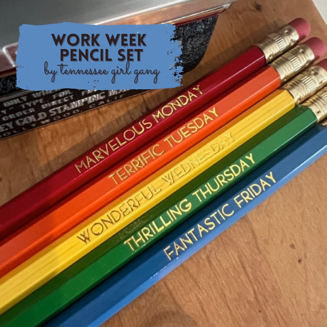 Days of the Week Pencil Set of 5 - Gold Foil Stamped Pencils - School ...