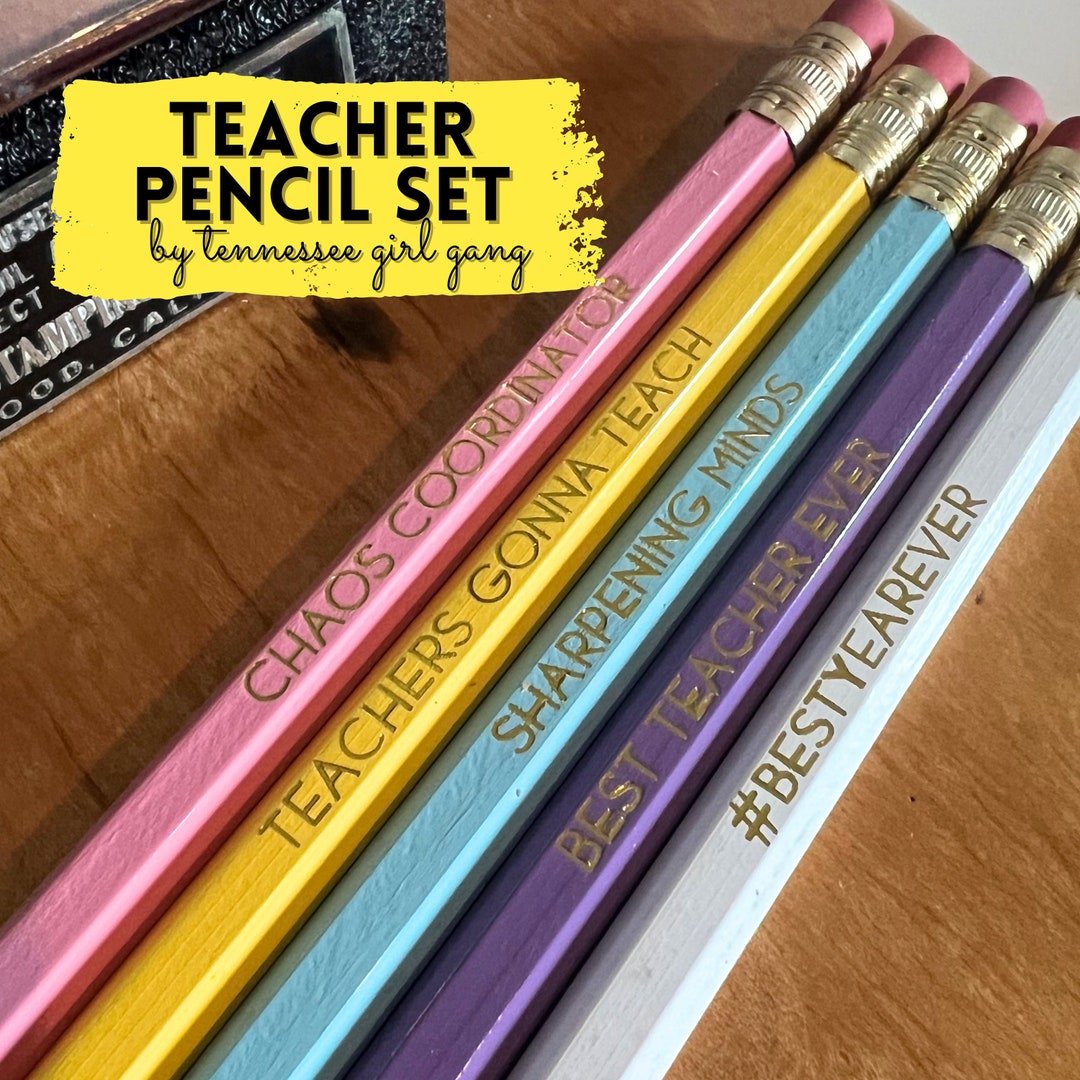 Teacher Pencil Set of 5 - Gold Foil Stamped Pencils - School Supplies ...
