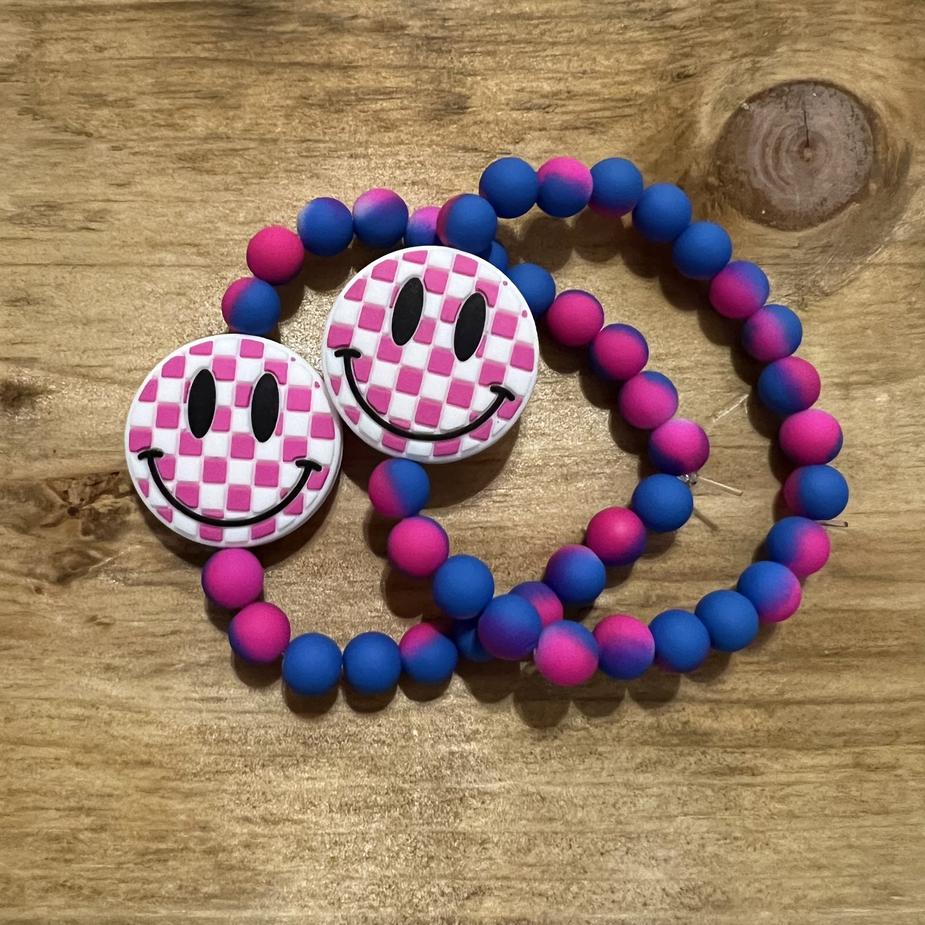 Pink and Blue Retro Vibes Bracelet Happy Face Bracelet Smiley Bracelet ...