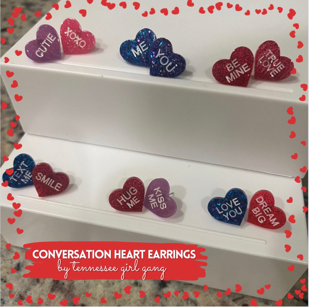 Conversation Heart Earrings - Valentine’s Day Earrings - Heart Message ...