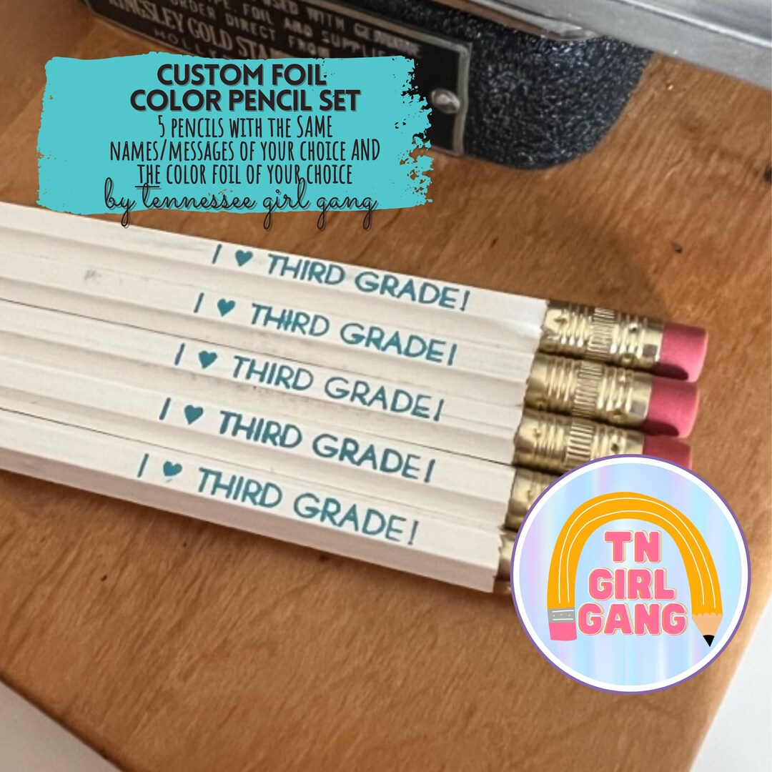 Custom Pencil Set of 5 With Special Colored Foil [all SAME Name/phrase ...