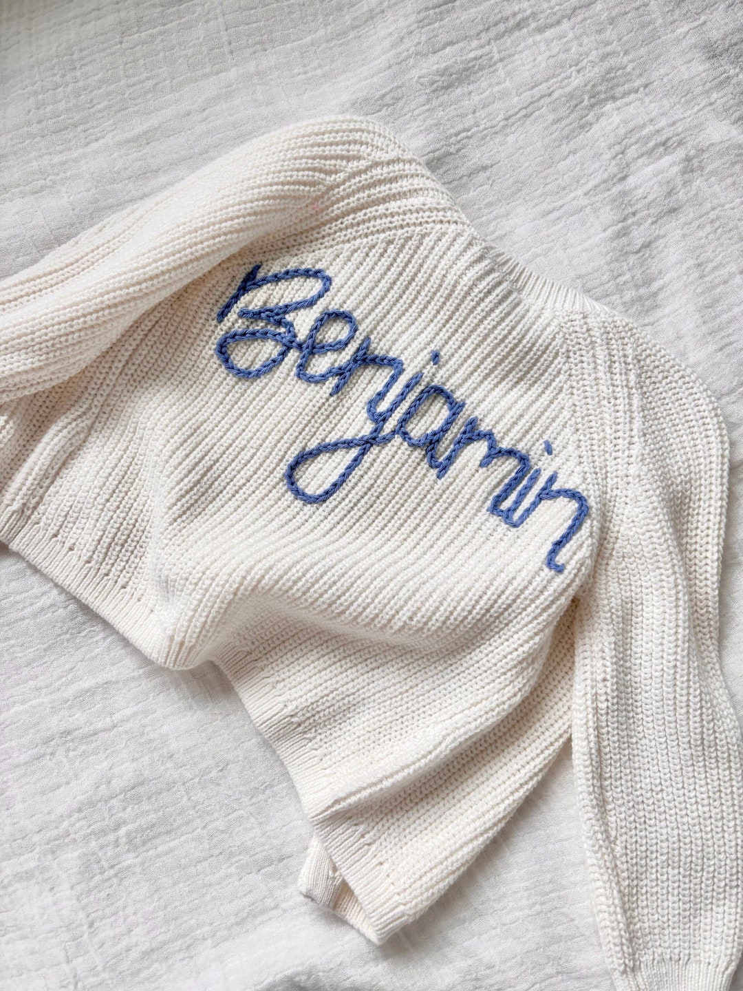 Hand Embroidered Personalised Baby Name Organic Cotton Knit Cardigan ...