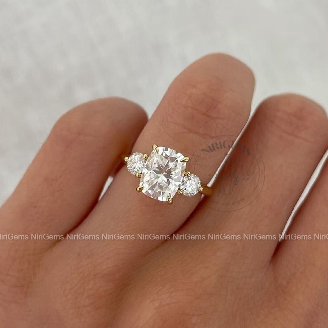 2CT Elongated Cushion Cut Moissanite Engagement Ring 14K White Gold ...