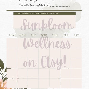 Exercise and Yoga Monthly Tracker Calendar - Goals - Landscape - PDF ...
