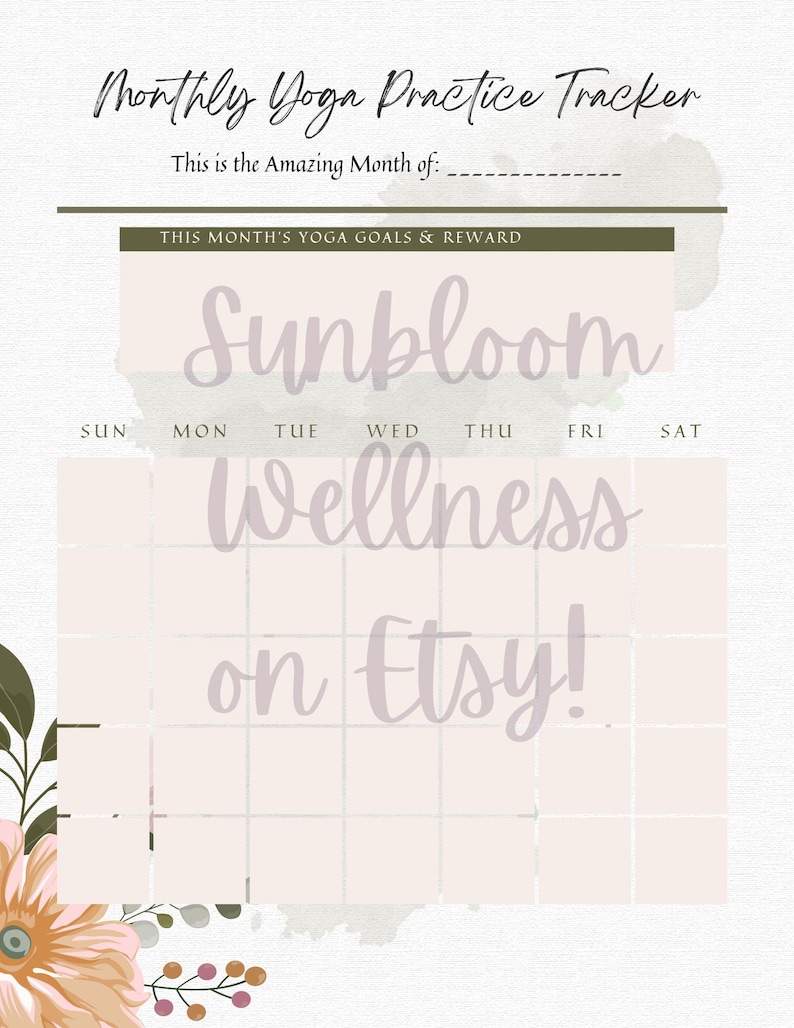 Exercise and Yoga Monthly Tracker Calendar - Goals - Landscape - PDF ...