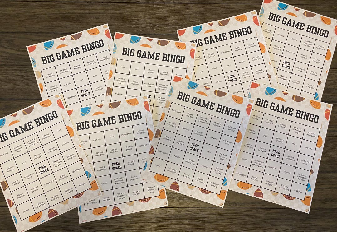 Football's Big Game Bingo With Footballs Background - Etsy