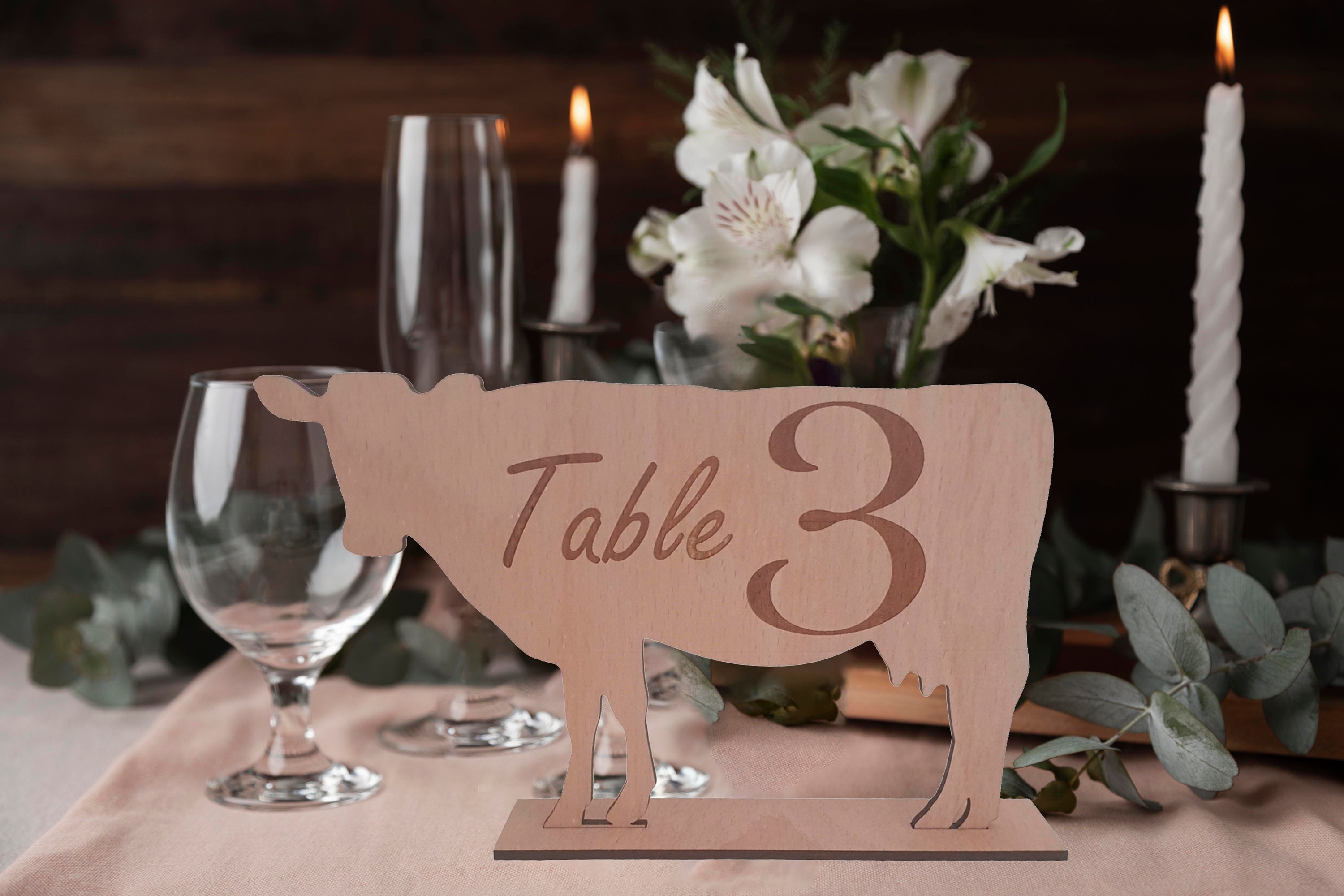 Cow Wedding Table Numbers: Rustic Farm Theme Wooden Decor - Etsy