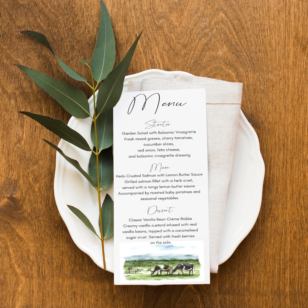 Cow Wedding Menu/farm Themed Wedding Menu/dairy Farm Wedding Menu ...