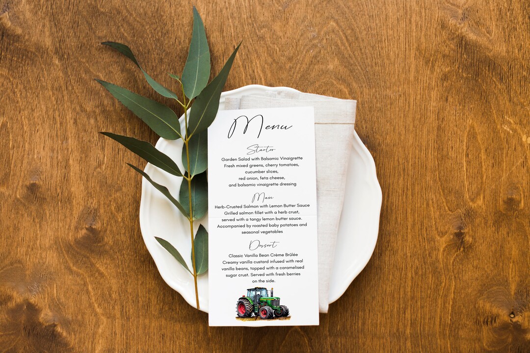 Printed Tractor Themed Wedding Menu/farm Themed Wedding Menu/farm ...
