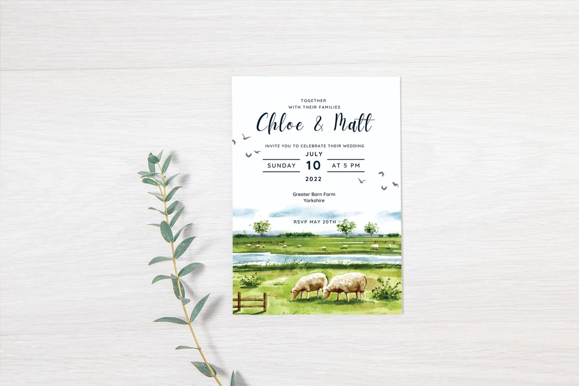 Barn Wedding Invitation/sheep Wedding Invitation/farm Theme Wedding ...