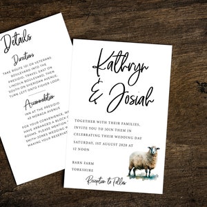 Printed Sheep Wedding Invitation/farm Wedding Invitation/farm Theme ...