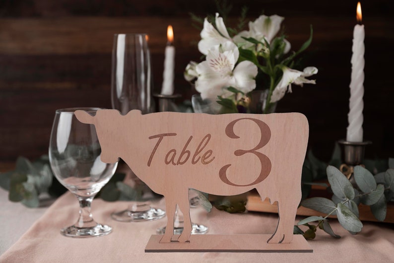 Cow Wedding Table Numbers: Rustic Farm Theme Wooden Decor - Etsy