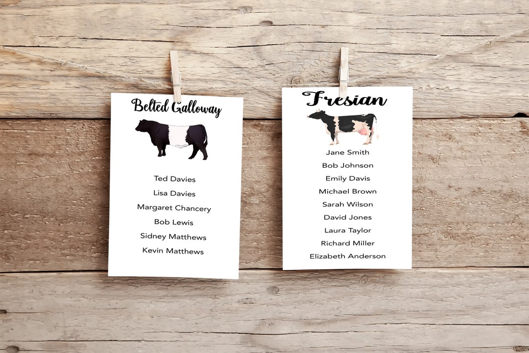 Farm Wedding Table Plan Cow Theme Wedding Decor Rustic Wedding Table ...