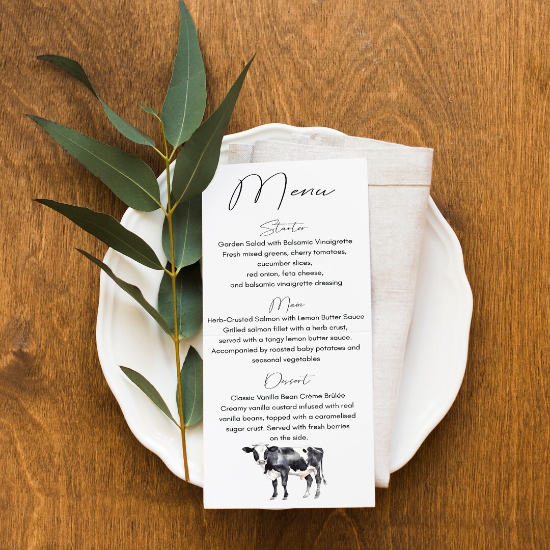 Cow Wedding Menu/farm Themed Wedding Menu/dairy Farm Wedding Menu ...