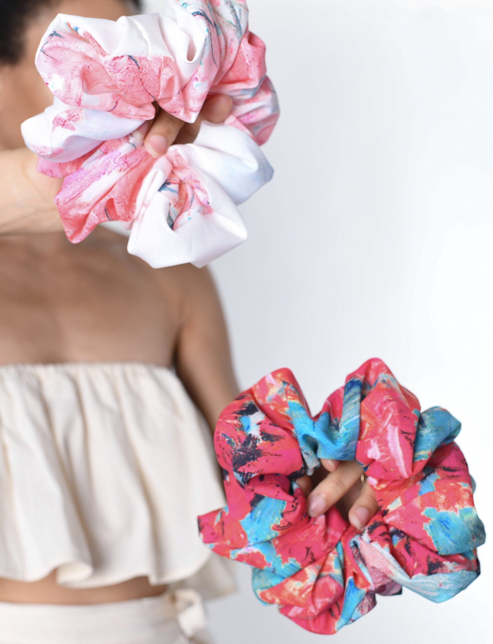 Set of Two Oversized Zero Waste Floral Scrunchies Handmade in USA With ...