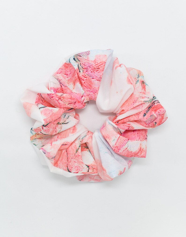 Set of Two Oversized Zero Waste Floral Scrunchies Handmade in USA With Organic Cotton & Natural ...