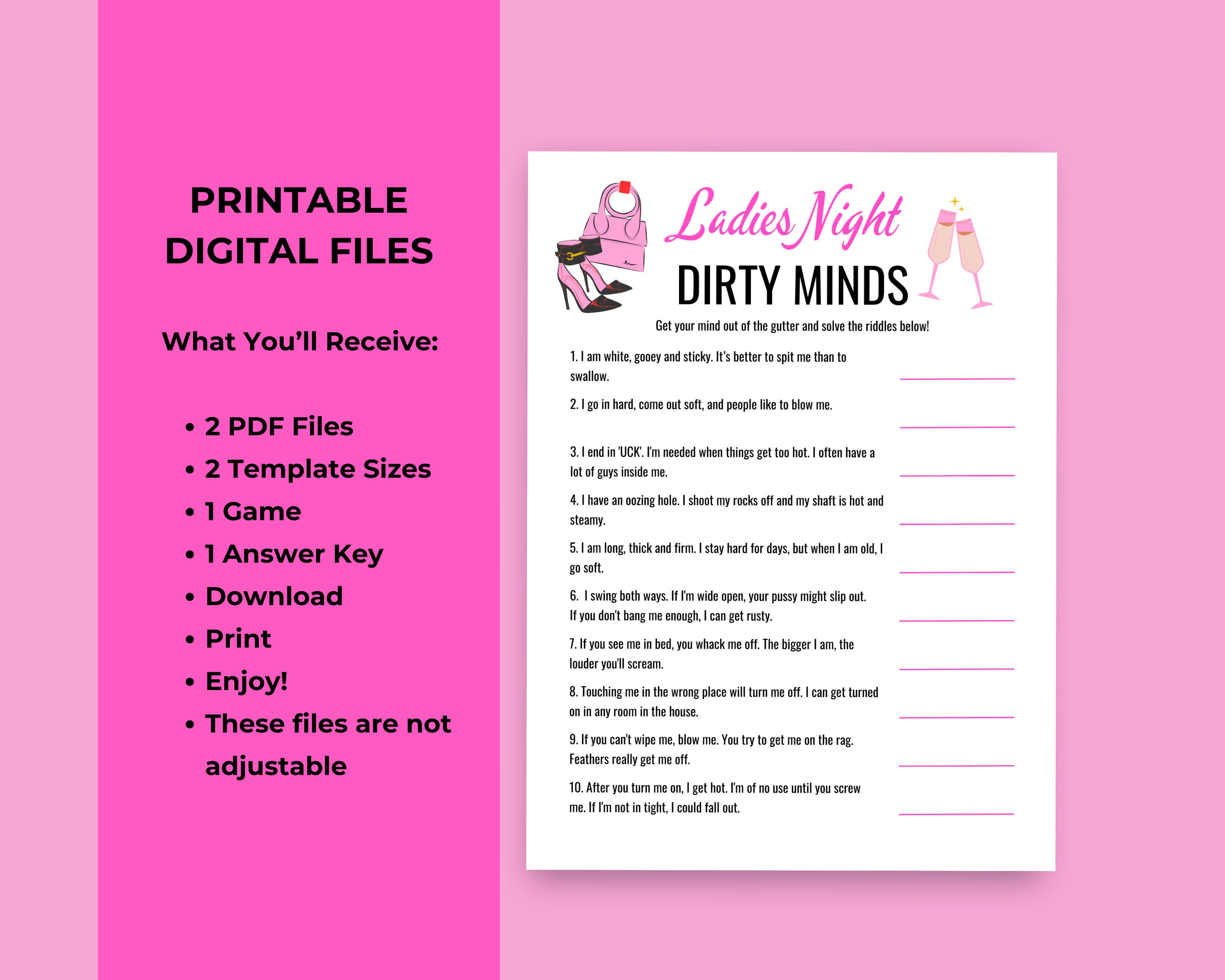 Dirty Minds Game | Riddles for Birthday | Rude Prints | Ladies Night ...