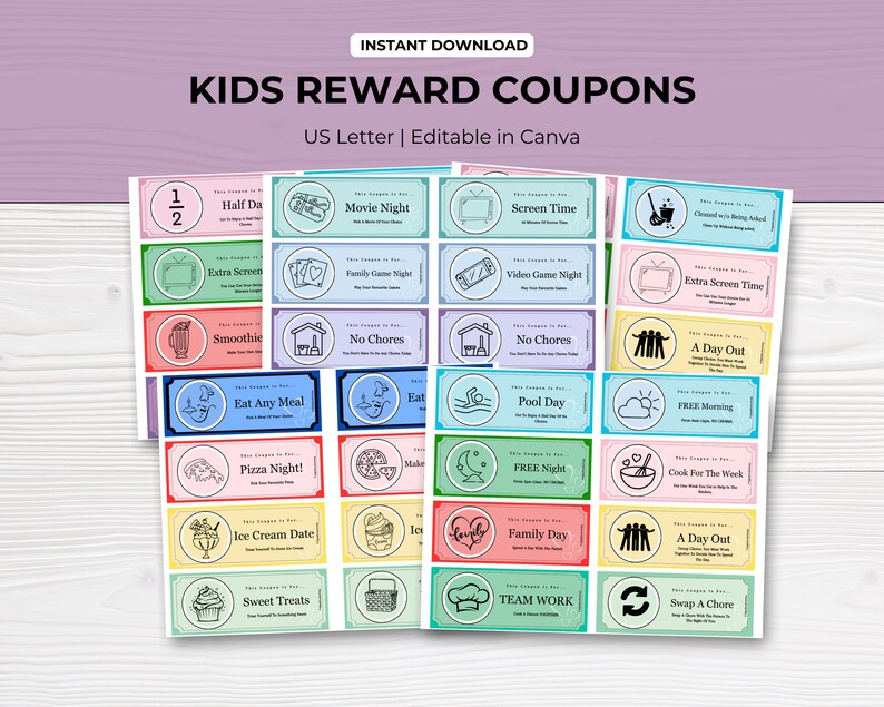 Editable Kids Coupons | Reward Coupons for Kids | Kids Reward Coupons ...