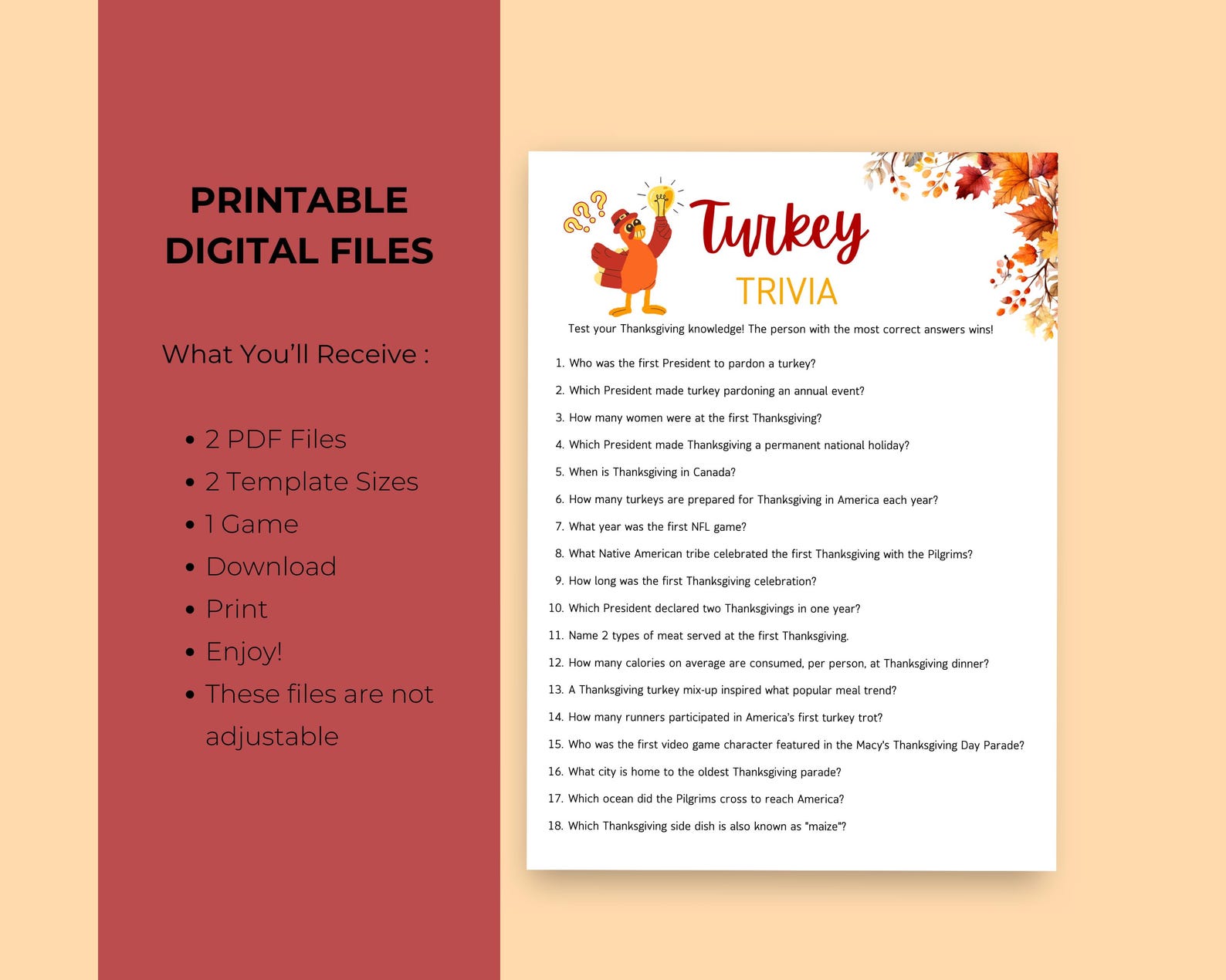 Thanksgiving Trivia, Thanksgiving Game, Thanksgiving Games Adult ...