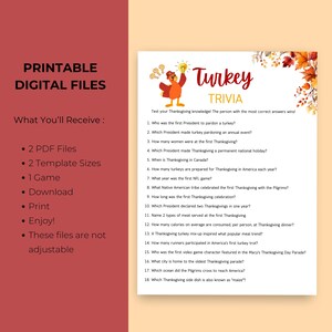 Thanksgiving Trivia, Thanksgiving Game, Thanksgiving Games Adult ...
