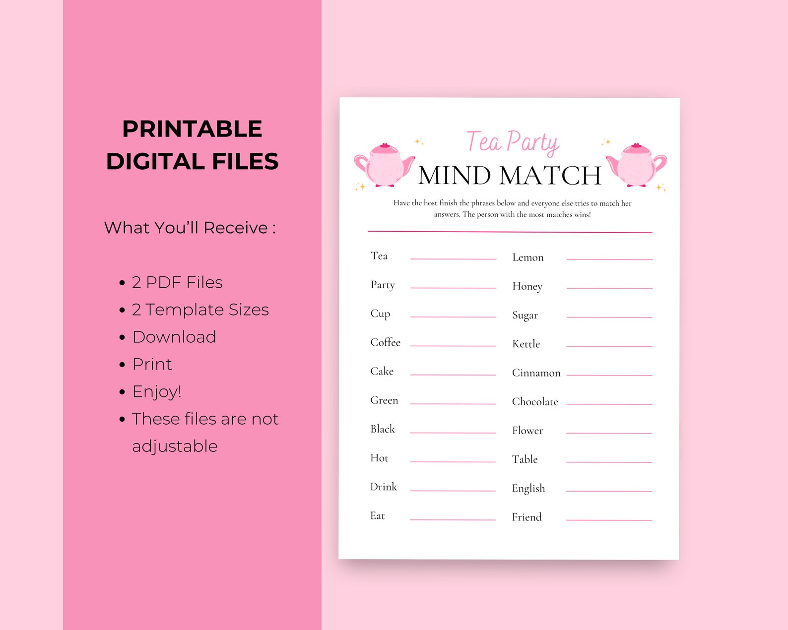 Mind Match Game | Tea Party Games Printable | Tea Party Activities ...