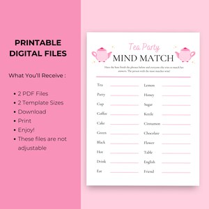 Mind Match Game | Tea Party Games Printable | Tea Party Activities ...