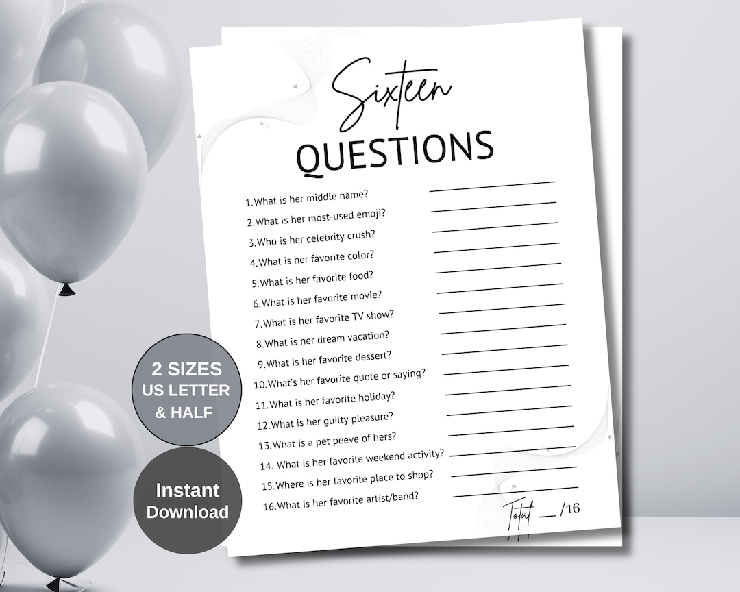 Sweet 16 Trivia Game, Sixteen Questions, Birthday Party (digital ...