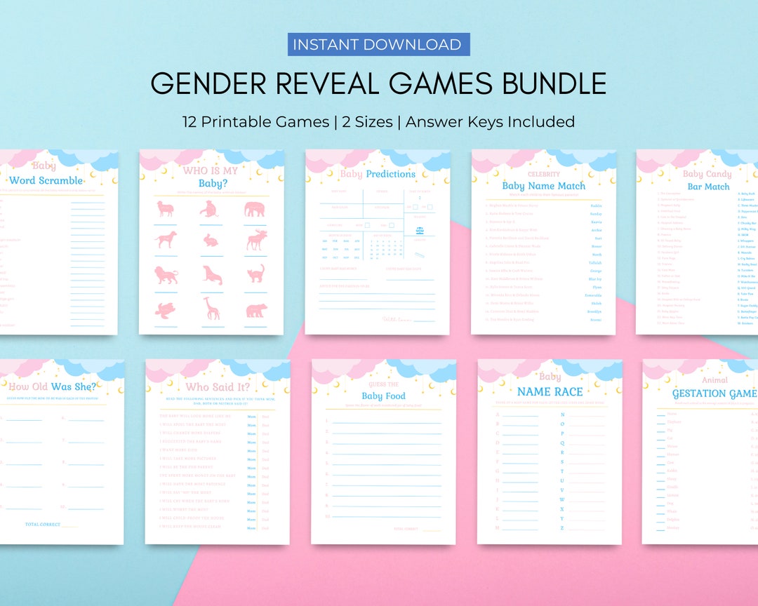 Gender Reveal Games Bundle | Virtual Baby Shower Games | Gender Reveal ...