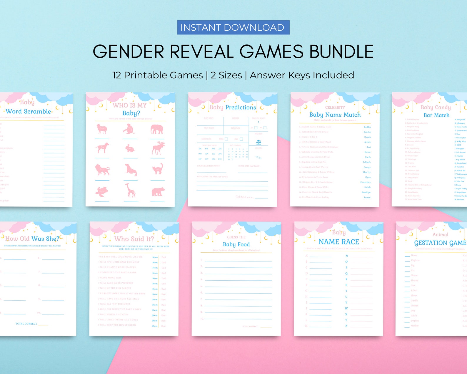Gender Reveal Games Bundle | Virtual Baby Shower Games | Gender Reveal ...