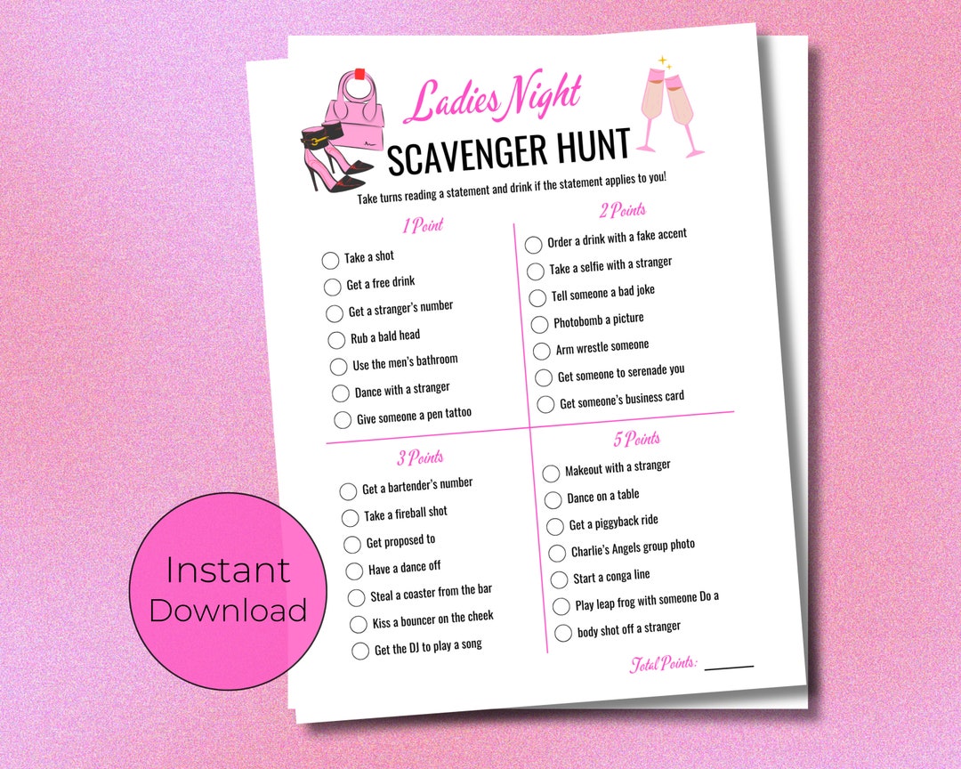 Ladies Night Scavenger Hunt Game: Bar Crawl Fun (PDF Download) - Etsy