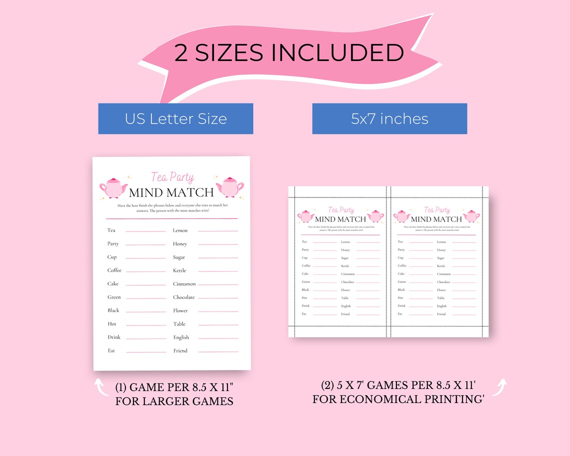Mind Match Game | Tea Party Games Printable | Tea Party Activities ...